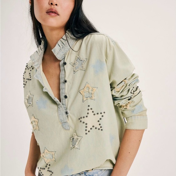 One Teaspoon | Tops | One Teaspoon Star Studded Button Down Shirt Light ...